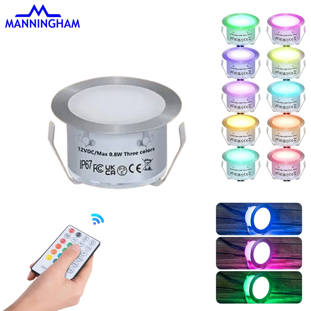 Multicolor RGBW LED Decking Lights (x10) Stainless Steel Waterproof IP