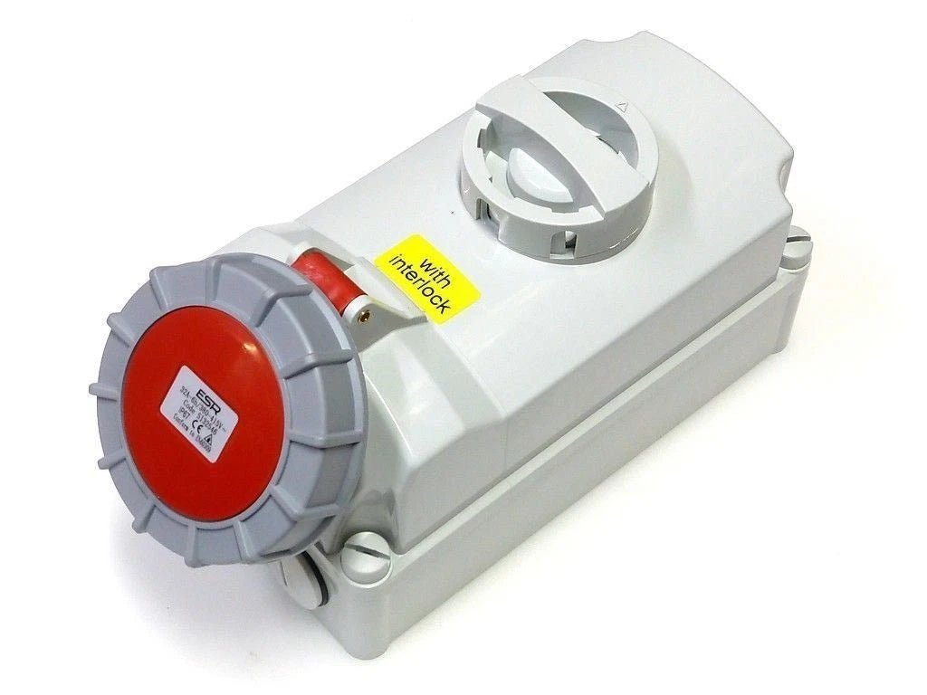16 Amp 4 Pin Interlock Socket Red Waterproof IP67 Switched 415V 16 Amp