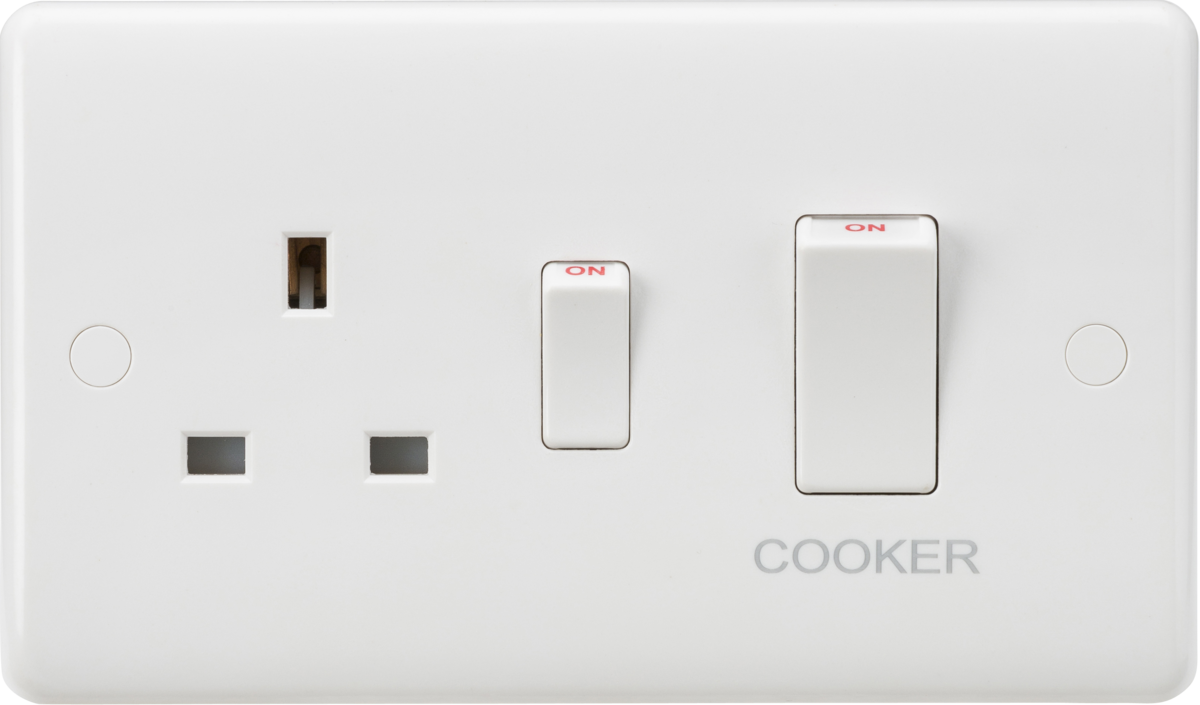 Knightsbridge Curved Edge 45A DP Cooker Switch and 13A Switched Socket Knightsbridge Curved Edge 45A DP Cooker Switch and 13A Switched Socket